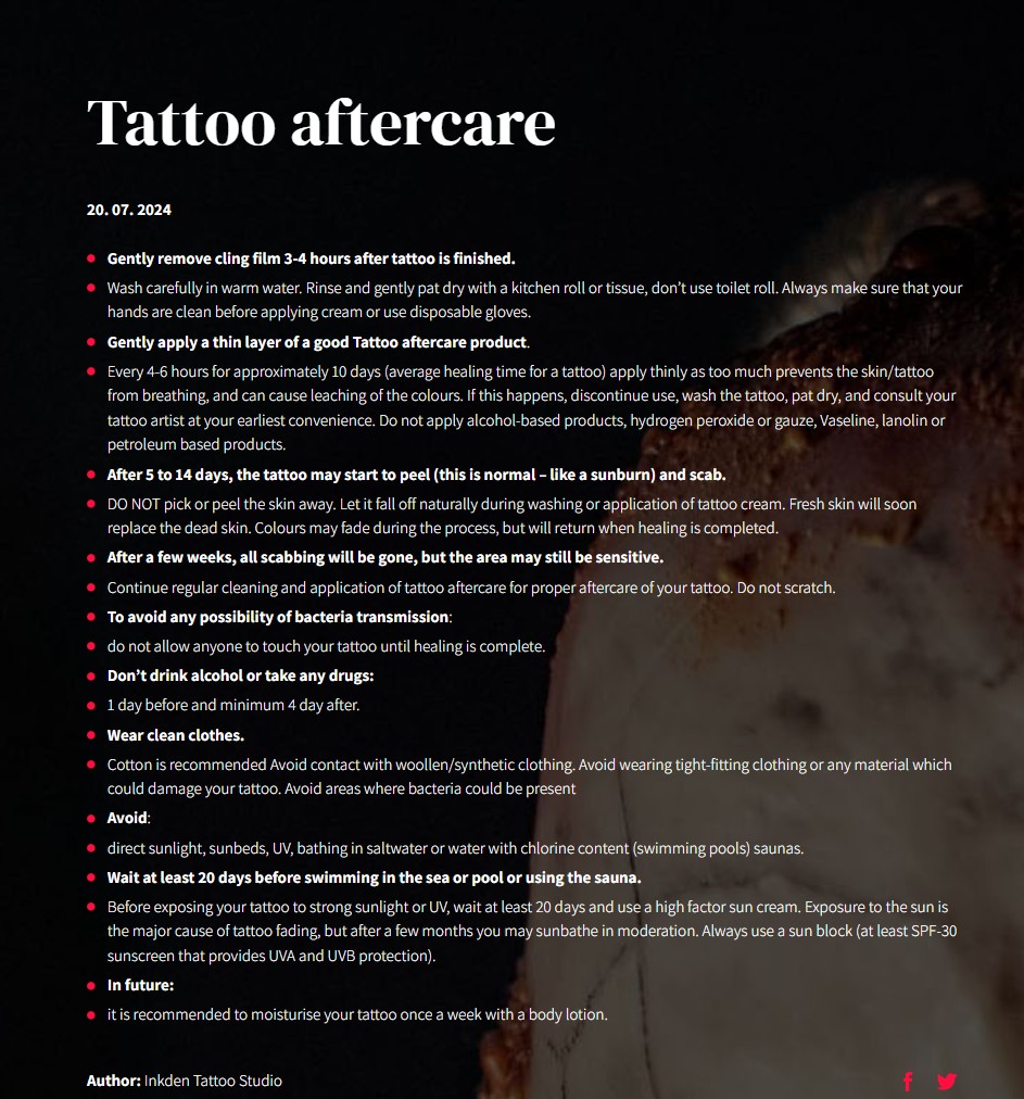 Tattoo aftercare - Inkden Tattoo Studio